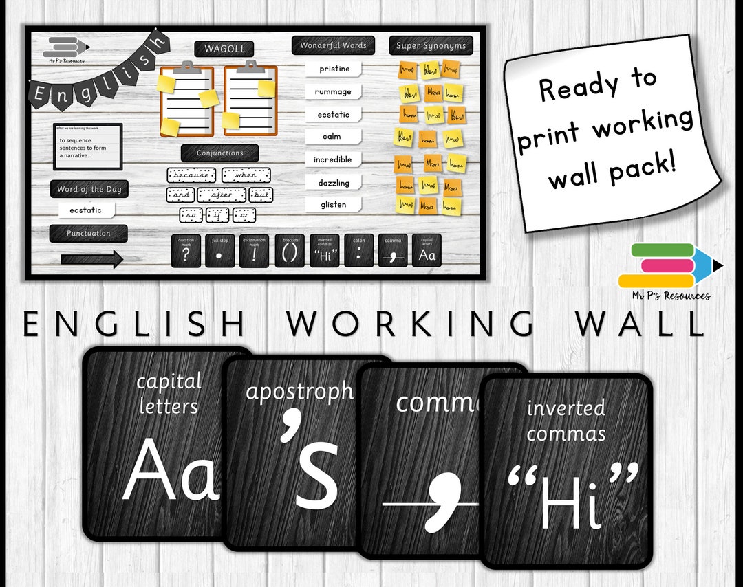 English Working Wall Display (B&W) - Etsy UK