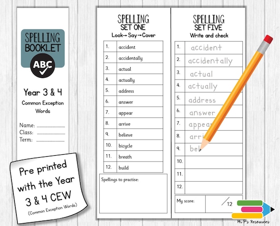 Year 3 & 4 Spelling Booklet - Etsy UK