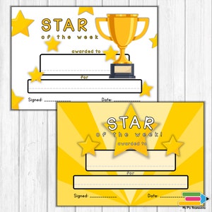 Star of the Week Certificates (bumper Pack) - Etsy