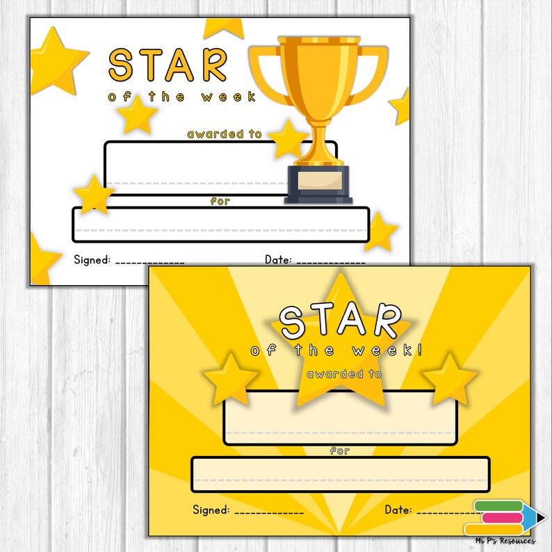 Star of the Week Certificates bumper Pack - Etsy