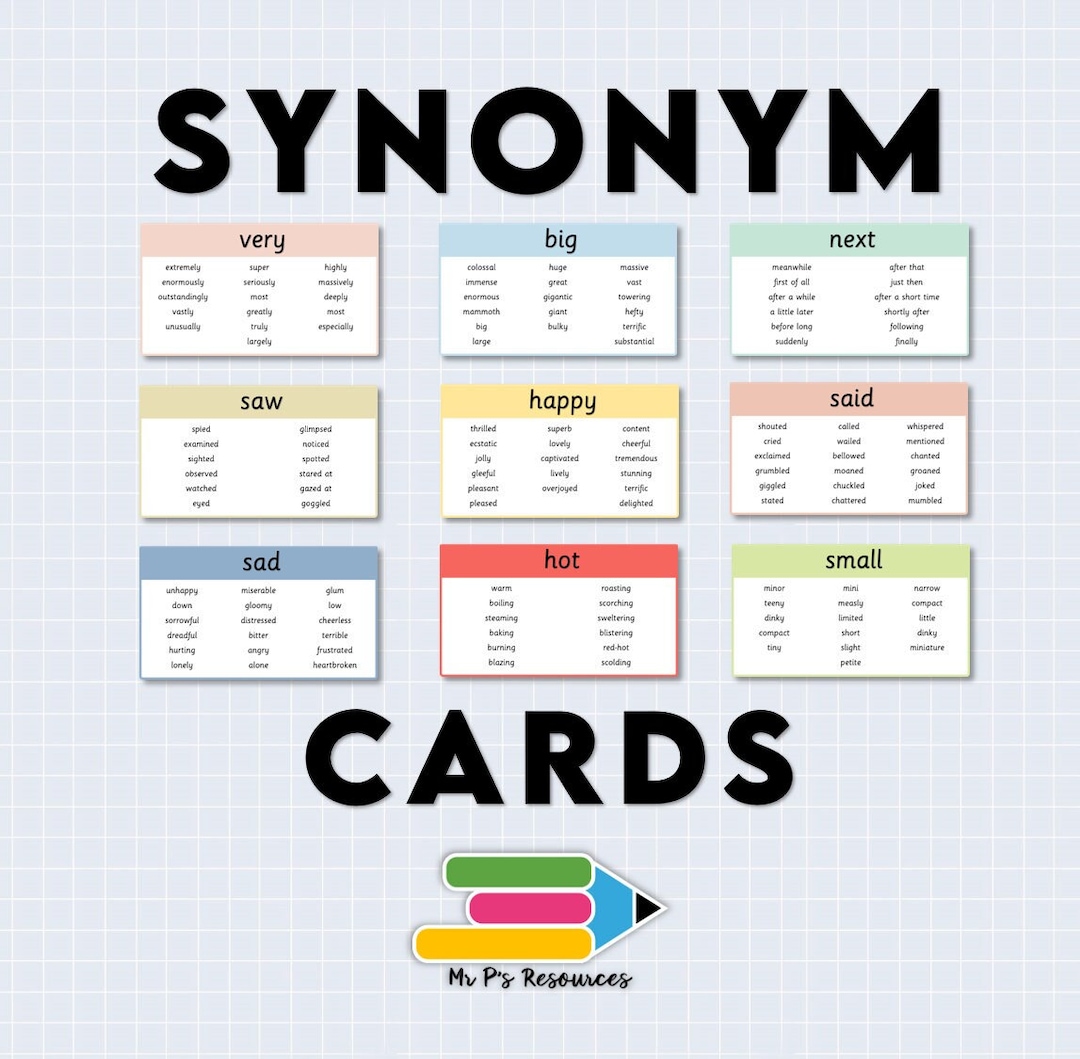 Synonym Cards - Uplevel Vocabulary - Primary Writing - Etsy UK