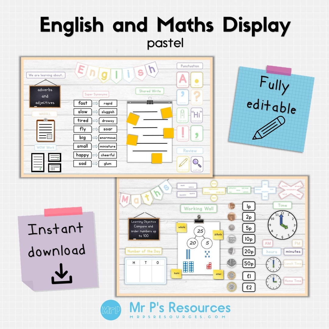 English & Maths Display Pack - Pastel - Etsy UK