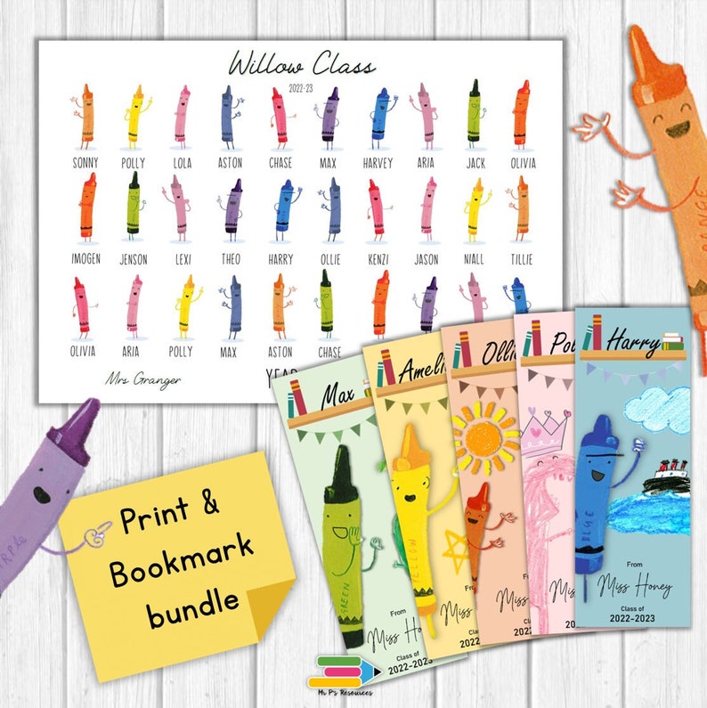 Crayon Print and Bookmark Bundle - Etsy