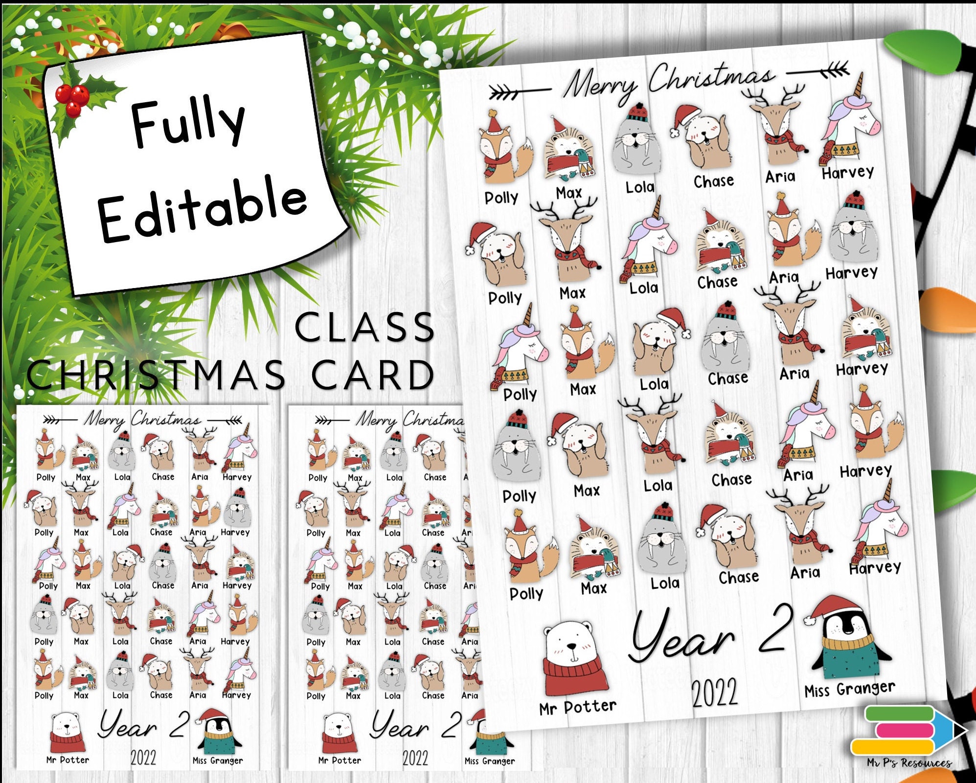 Personalised Class Christmas Card (animals) - Etsy UK