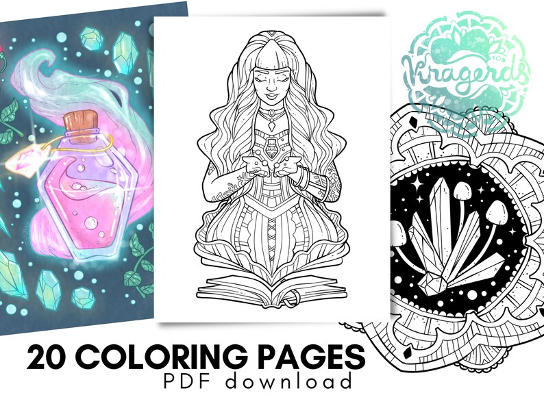 Crystals Mushrooms and Witches Printable Coloring Book 20 - Etsy UK