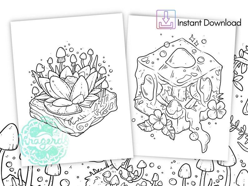 Mushroom Cubes PDF Printable Coloring Pages Instant - Etsy