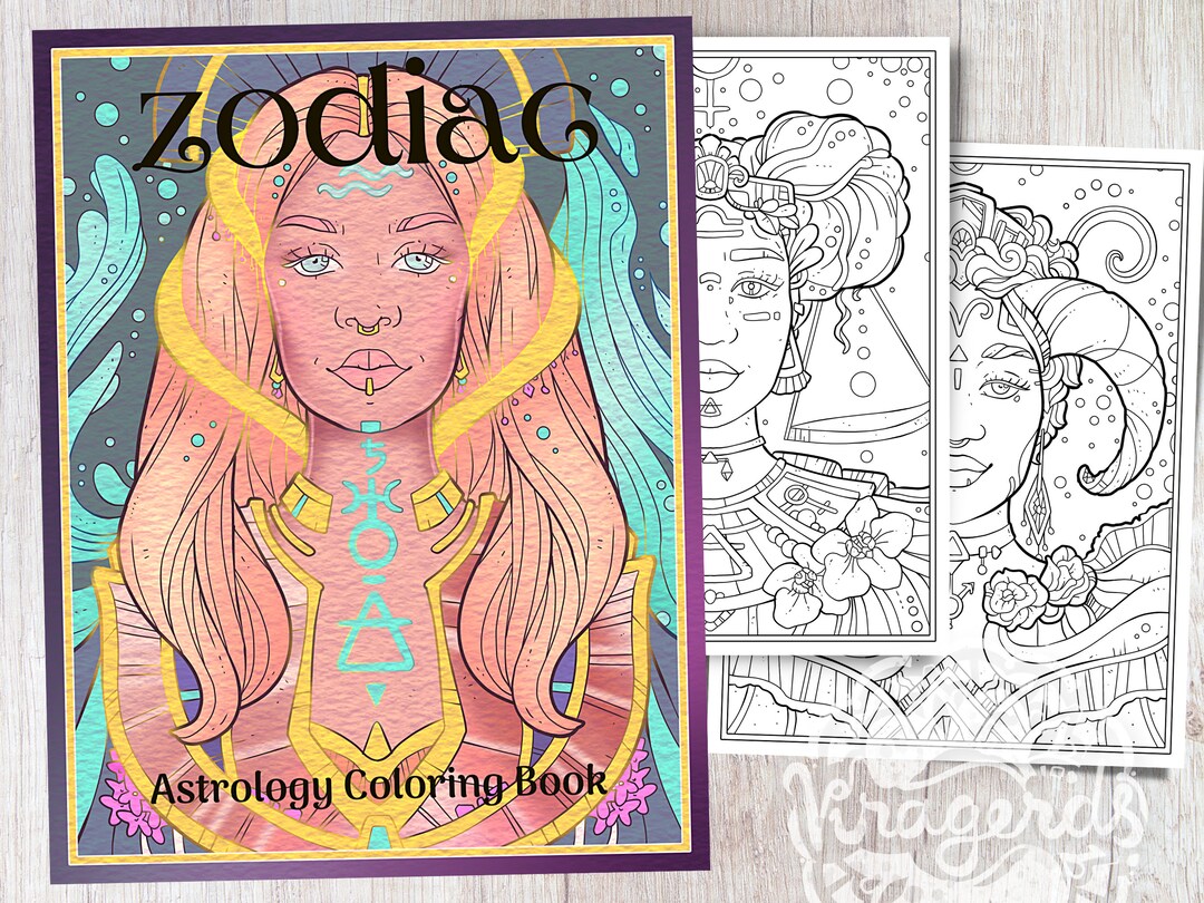 Zodiac Astrology Printable Coloring Book | PDF Coloring Pages | 12 ...