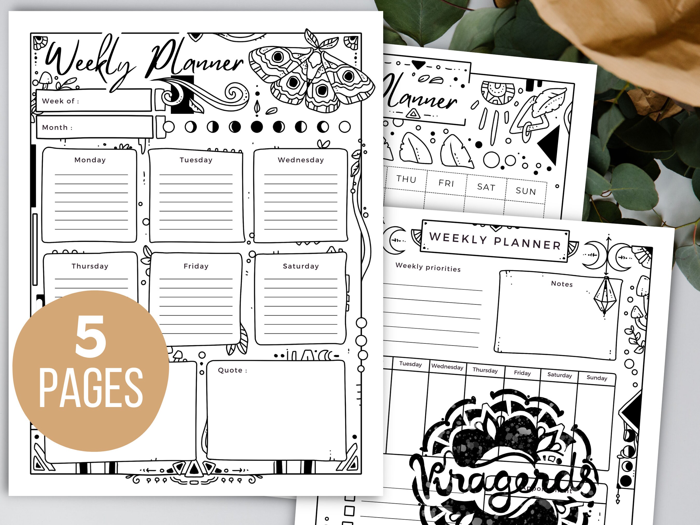Witchy Monthly & Weekly Planner Calendar PDF Witchy Style Undated ...