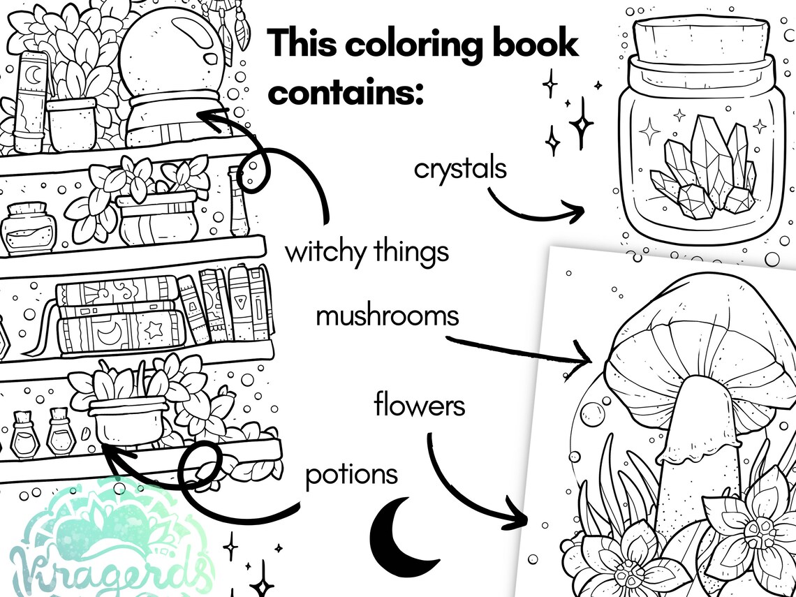 Crystals Mushrooms and Witches Printable Coloring Book 20 - Etsy UK