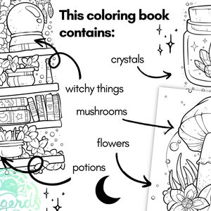 Crystals, Mushrooms and Witches | Printable Coloring Book | 20 Witchy ...
