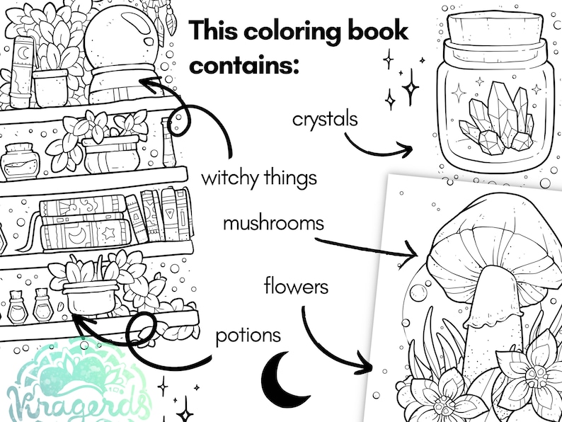 Crystals Mushrooms and Witches Printable Coloring Book 20 - Etsy UK