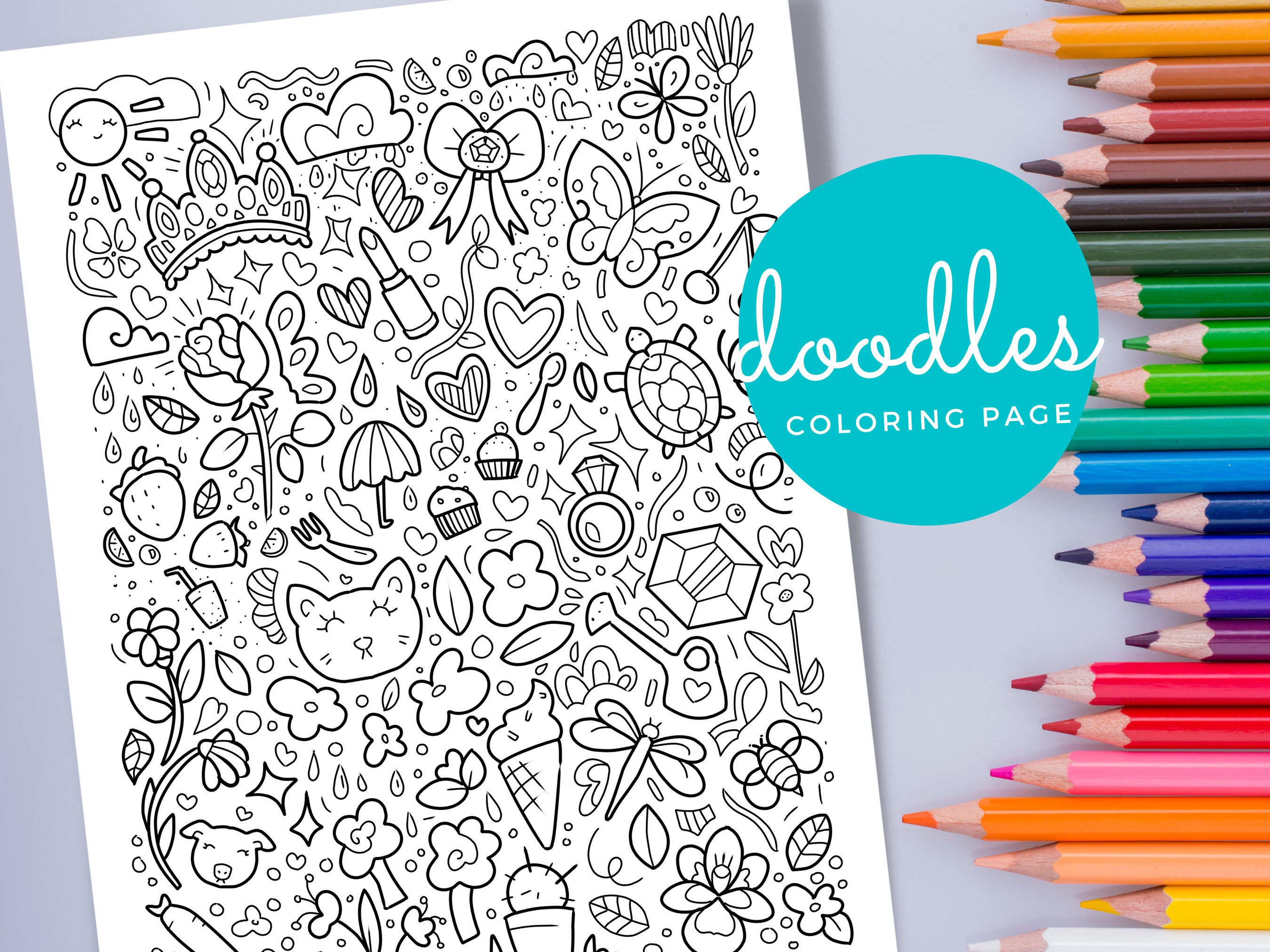 Happy Day Doodles Printable Coloring Page Hand-drawn - Etsy