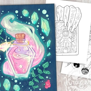 Crystals, Mushrooms and Witches | Printable Coloring Book | 20 Witchy ...