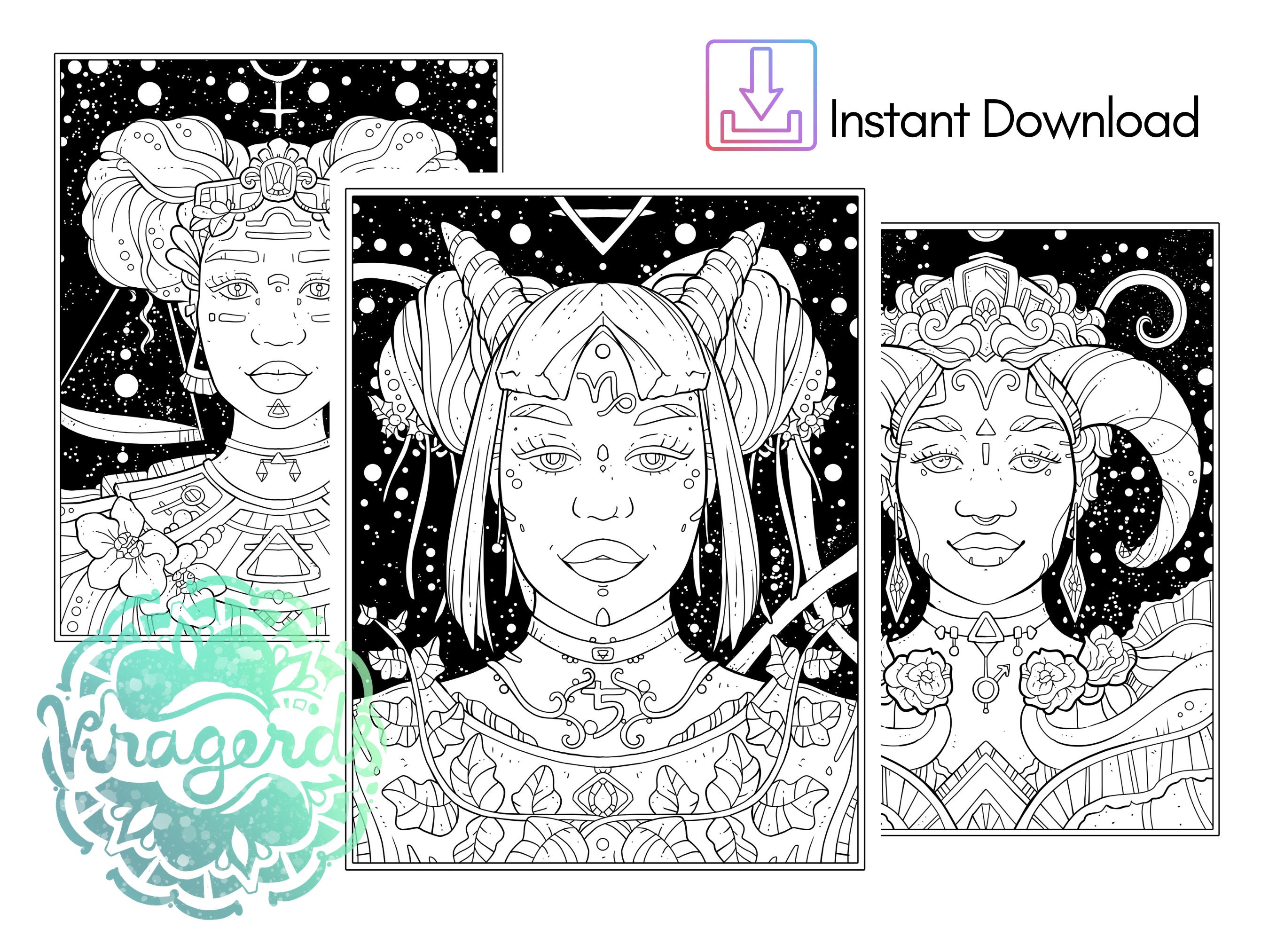 Zodiac Astrology Printable Coloring Book PDF Coloring Pages - Etsy