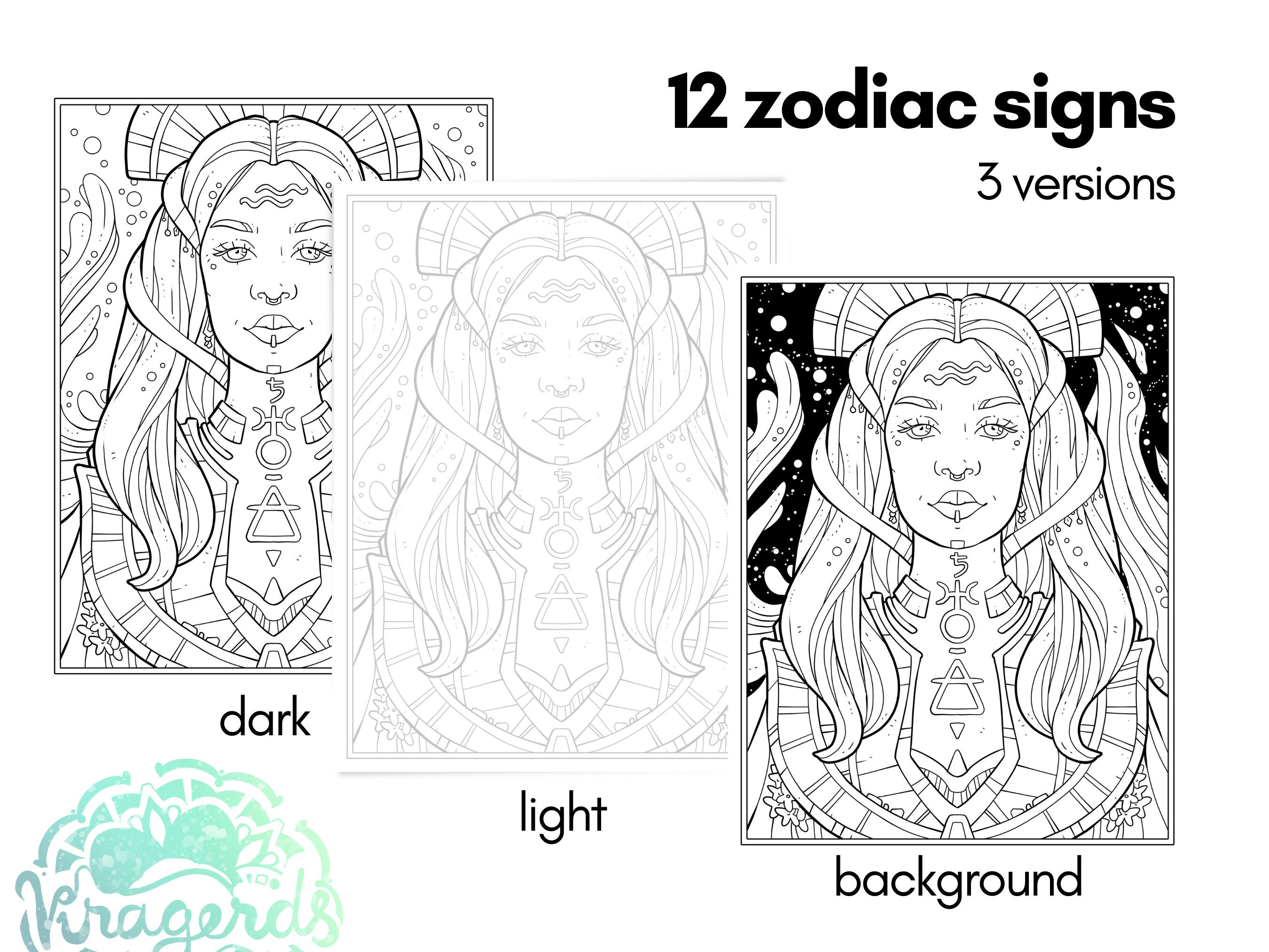 Zodiac Astrology Printable Coloring Book PDF Coloring Pages - Etsy