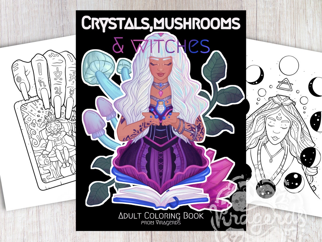Crystals, Mushrooms and Witches | Printable Coloring Book | 20 Witchy ...