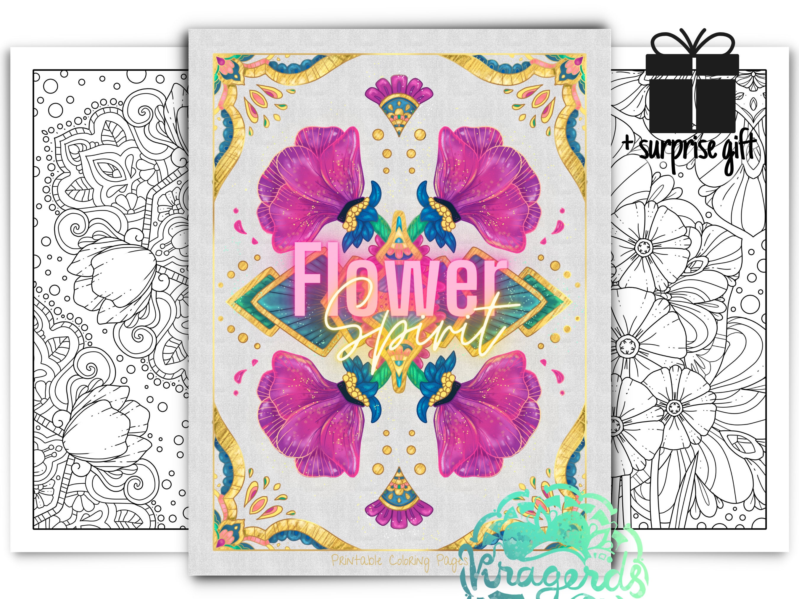 Flower Spirit Printable Coloring Pages PDF Adult - Etsy