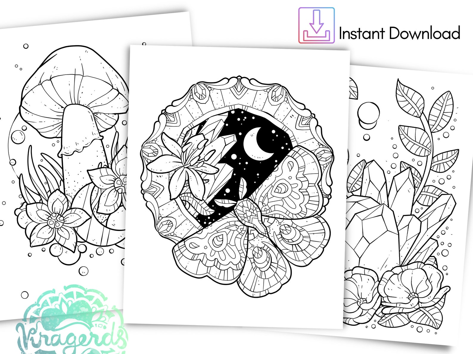 Crystals Mushrooms and Witches Printable Coloring Book 20 - Etsy UK
