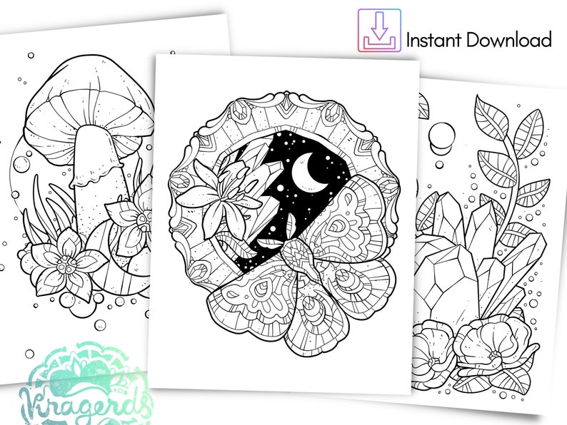 Crystals Mushrooms and Witches Printable Coloring Book 20 - Etsy UK