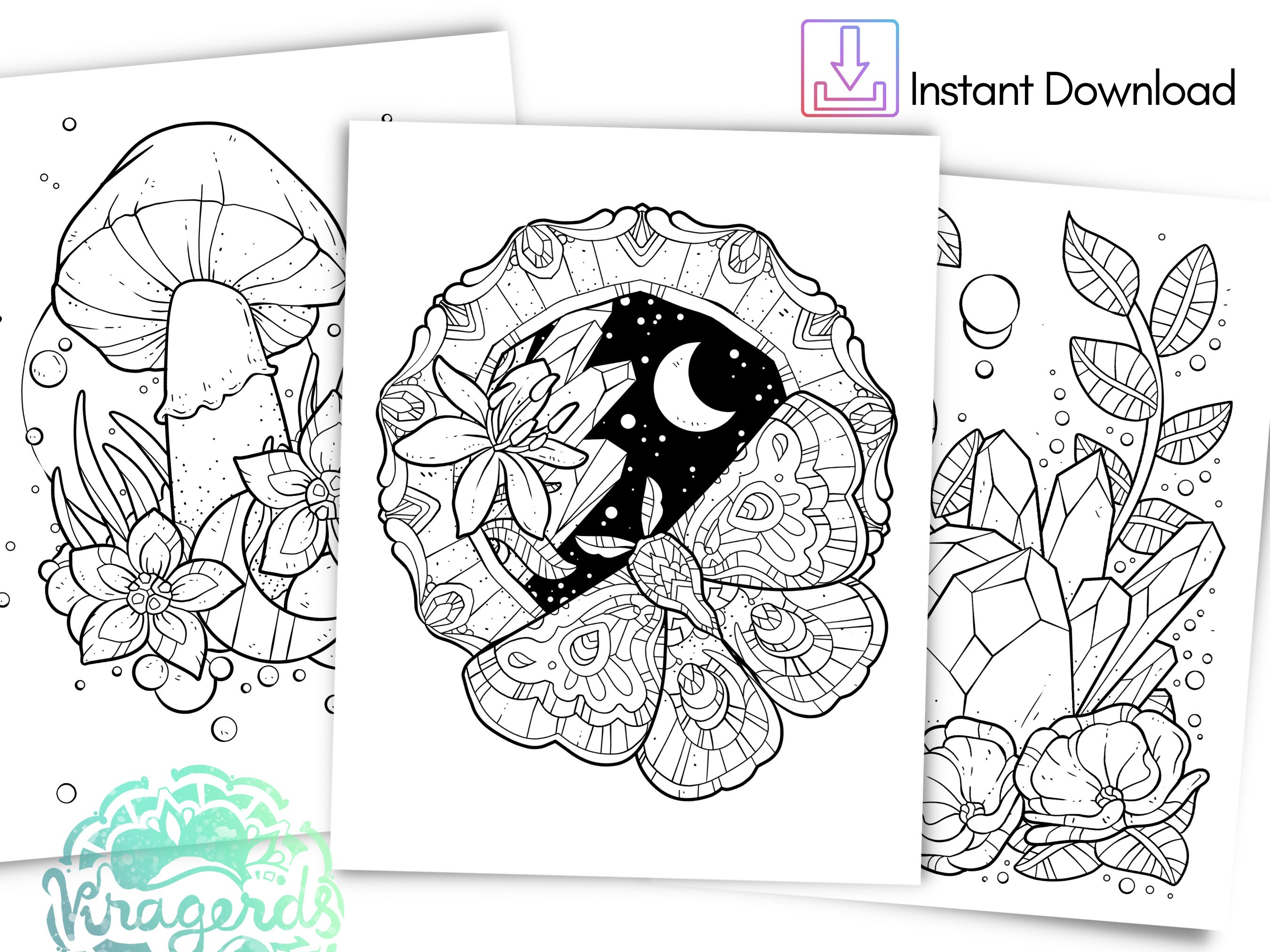 Crystals Mushrooms and Witches Printable Coloring Book 20 - Etsy UK