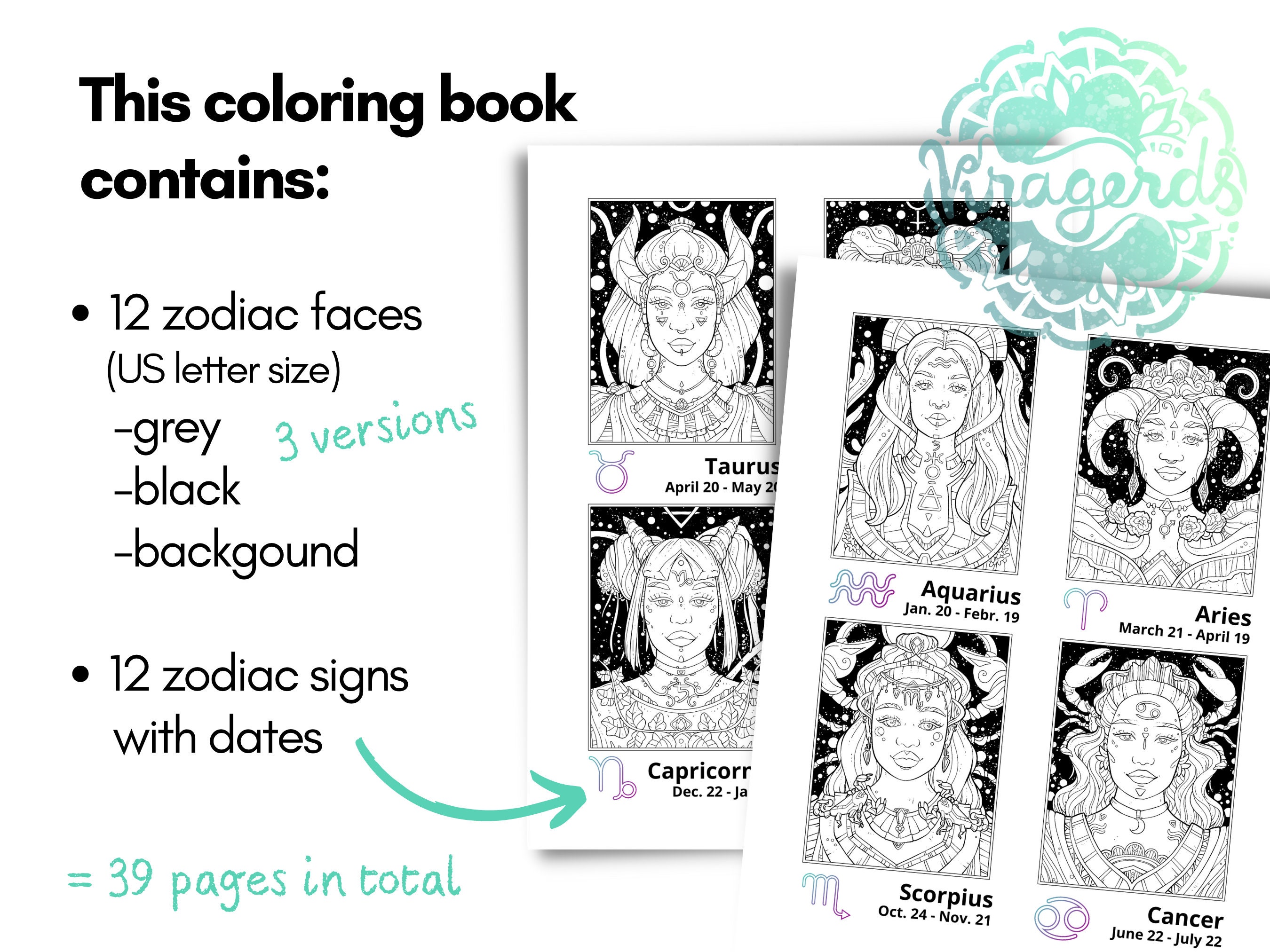 Zodiac Astrology Printable Coloring Book PDF Coloring Pages - Etsy