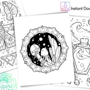 Crystals, Mushrooms and Witches | Printable Coloring Book | 20 Witchy ...