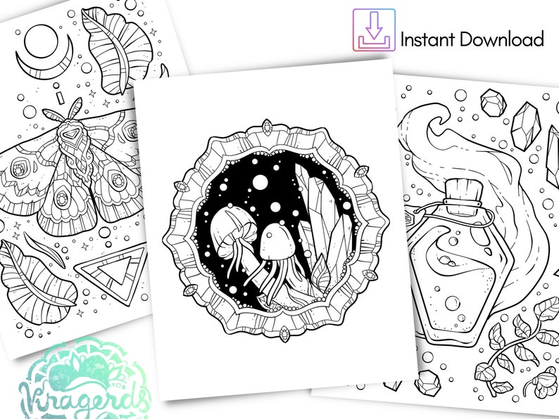 Crystals Mushrooms and Witches Printable Coloring Book 20 - Etsy UK
