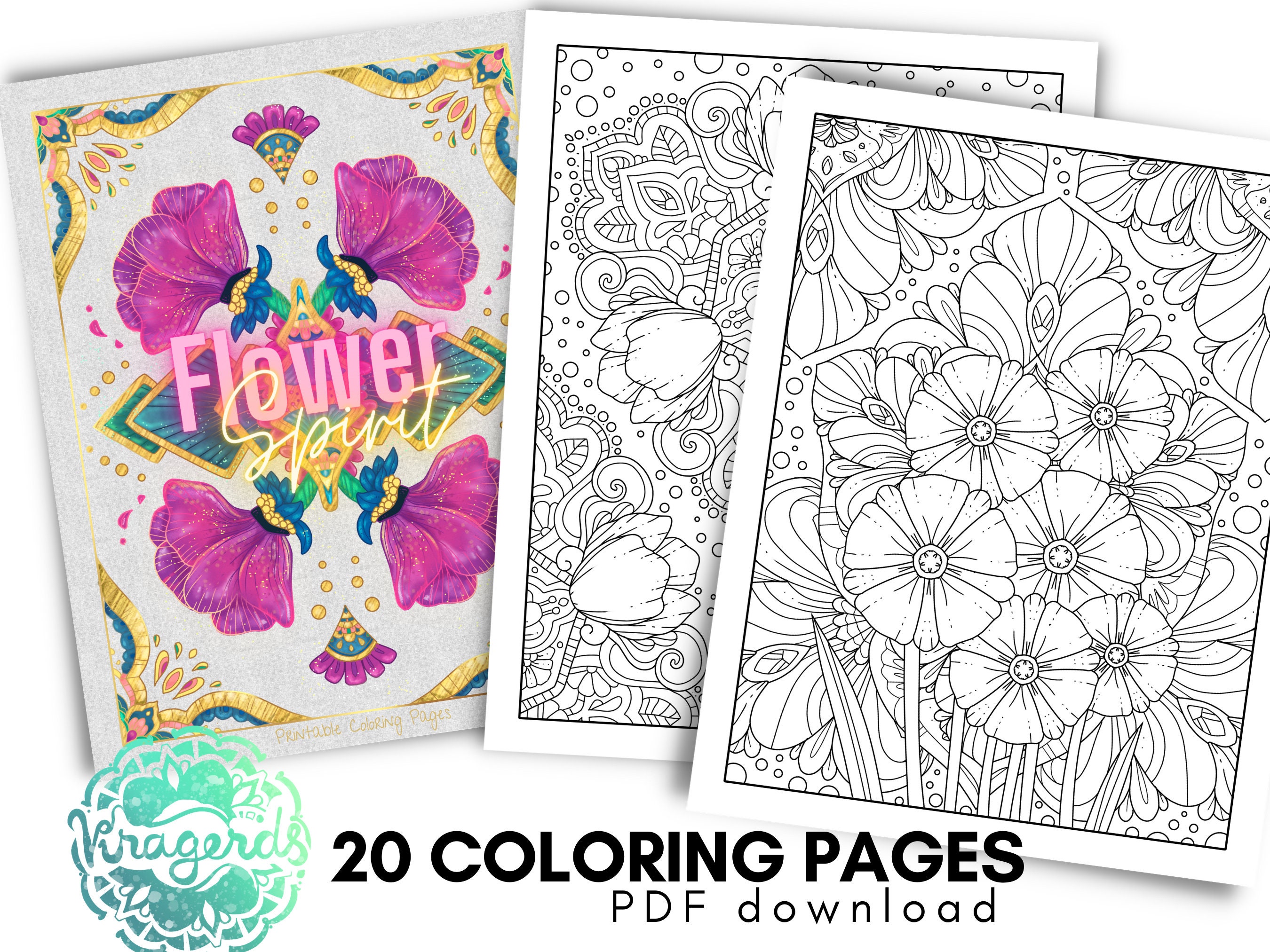 Flower Spirit Printable Coloring Pages PDF Adult - Etsy