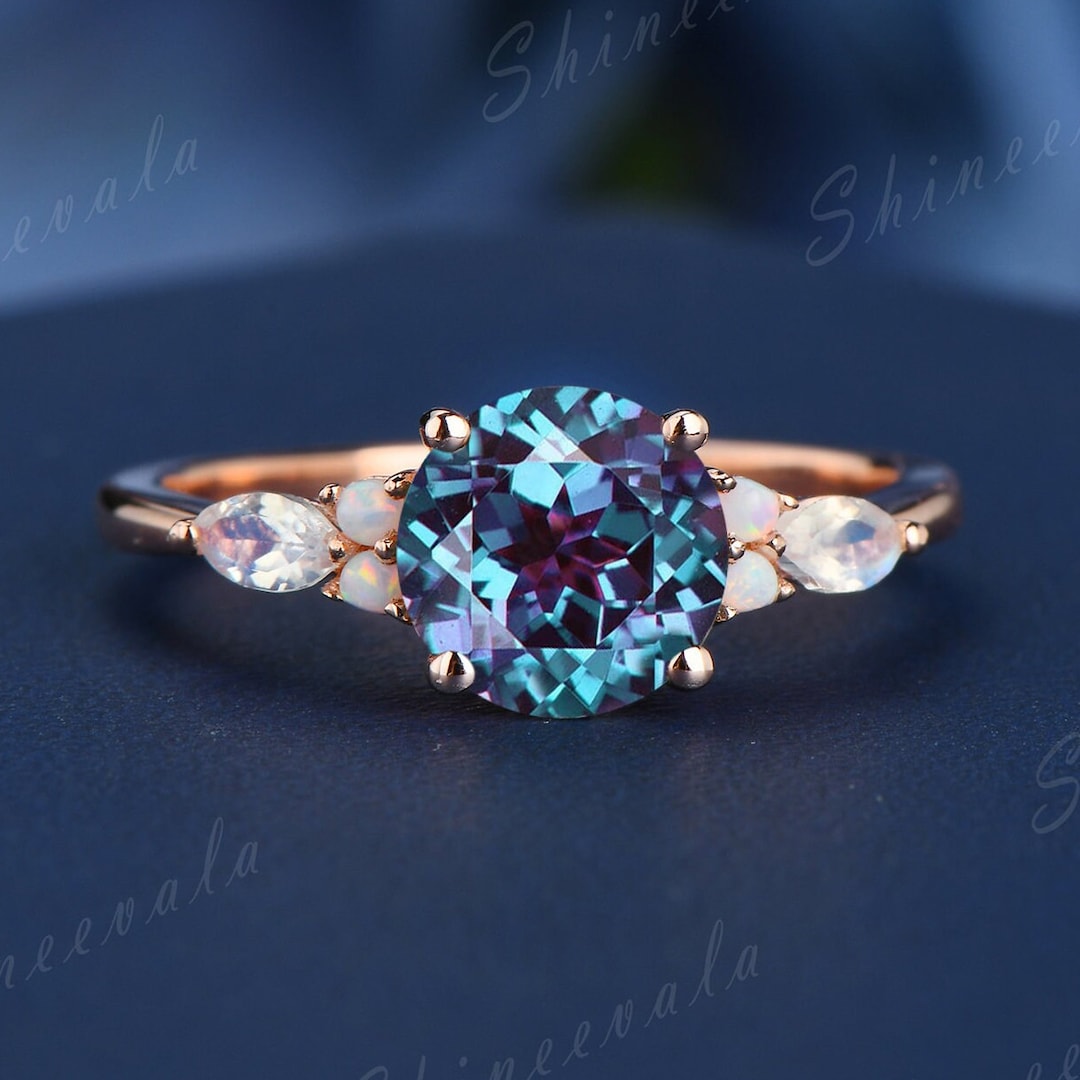 Alexandrite Promise Ring Rose Gold Engagement Ring Moonstone Opal ...