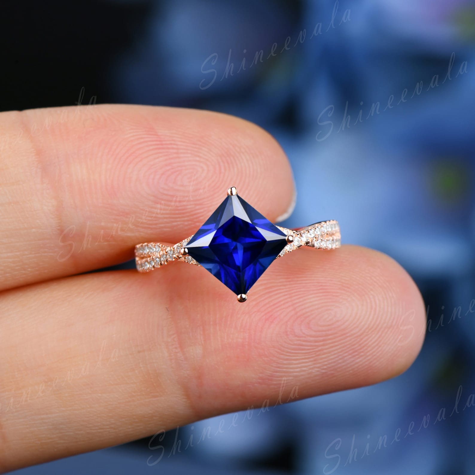 Princess Cut Sapphire Engagement Ring in Gold Silver Promise - Etsy