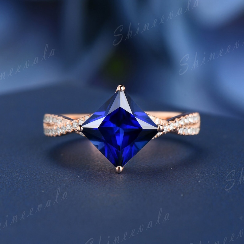Princess Cut Sapphire Engagement Ring in Gold Silver Promise - Etsy