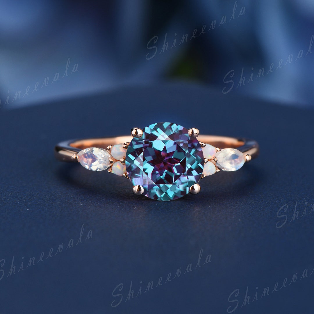 Alexandrite Promise Ring Rose Gold Engagement Ring Moonstone - Etsy