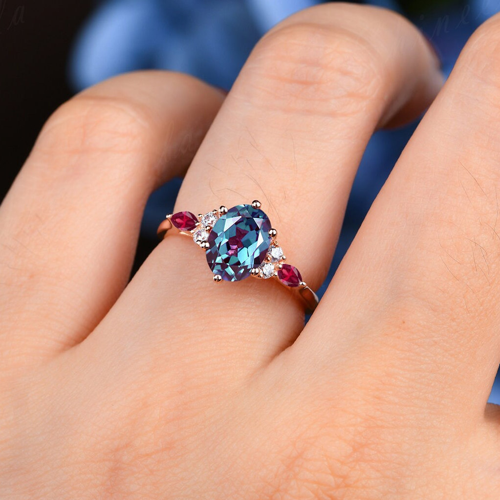 Vintage Alexandrite Ring 14k Rose Gold Vermeil Engagement Ring ...