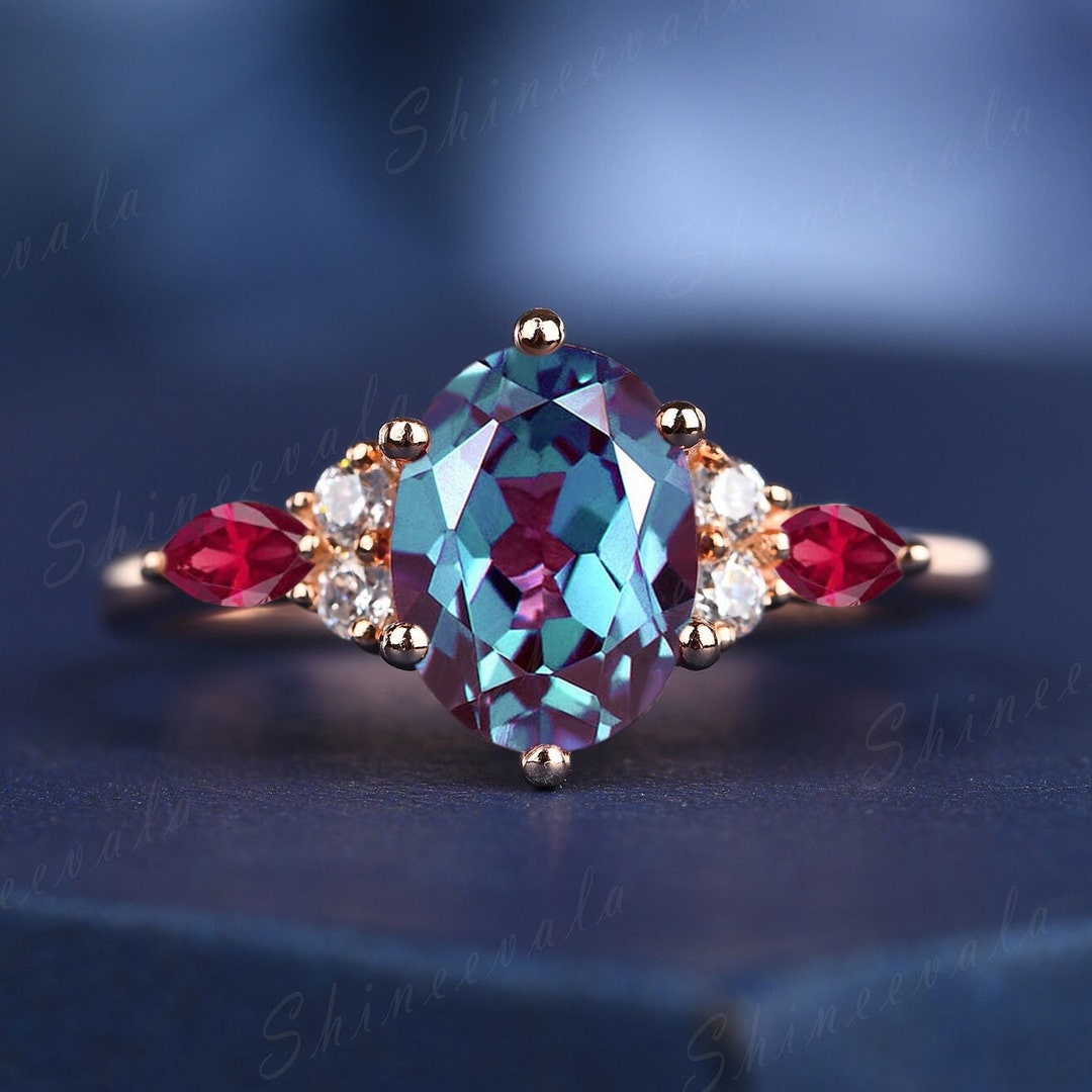 Vintage Alexandrite Ring 14k Rose Gold Vermeil Engagement Ring ...