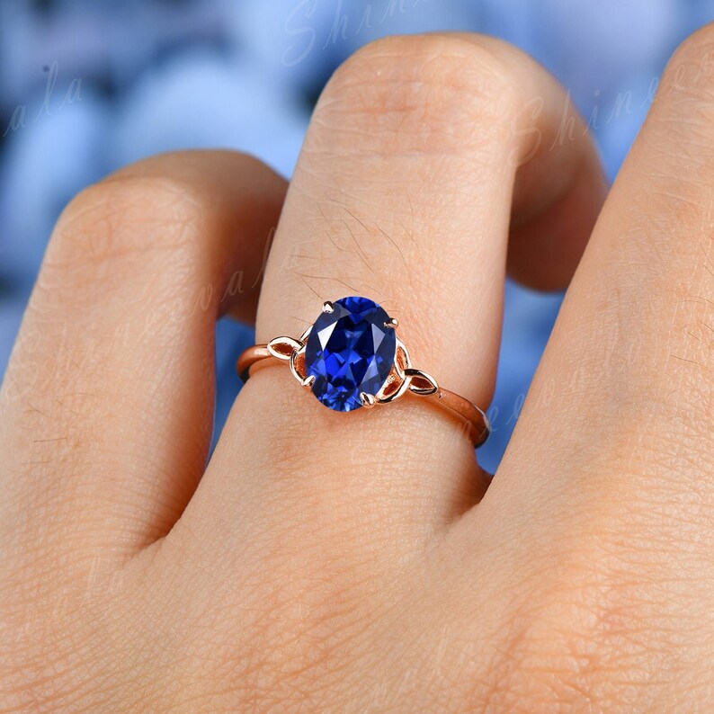 Blue Sapphire Engagement Ring, Celtic Knot Style Sapphire Ring, Rose ...