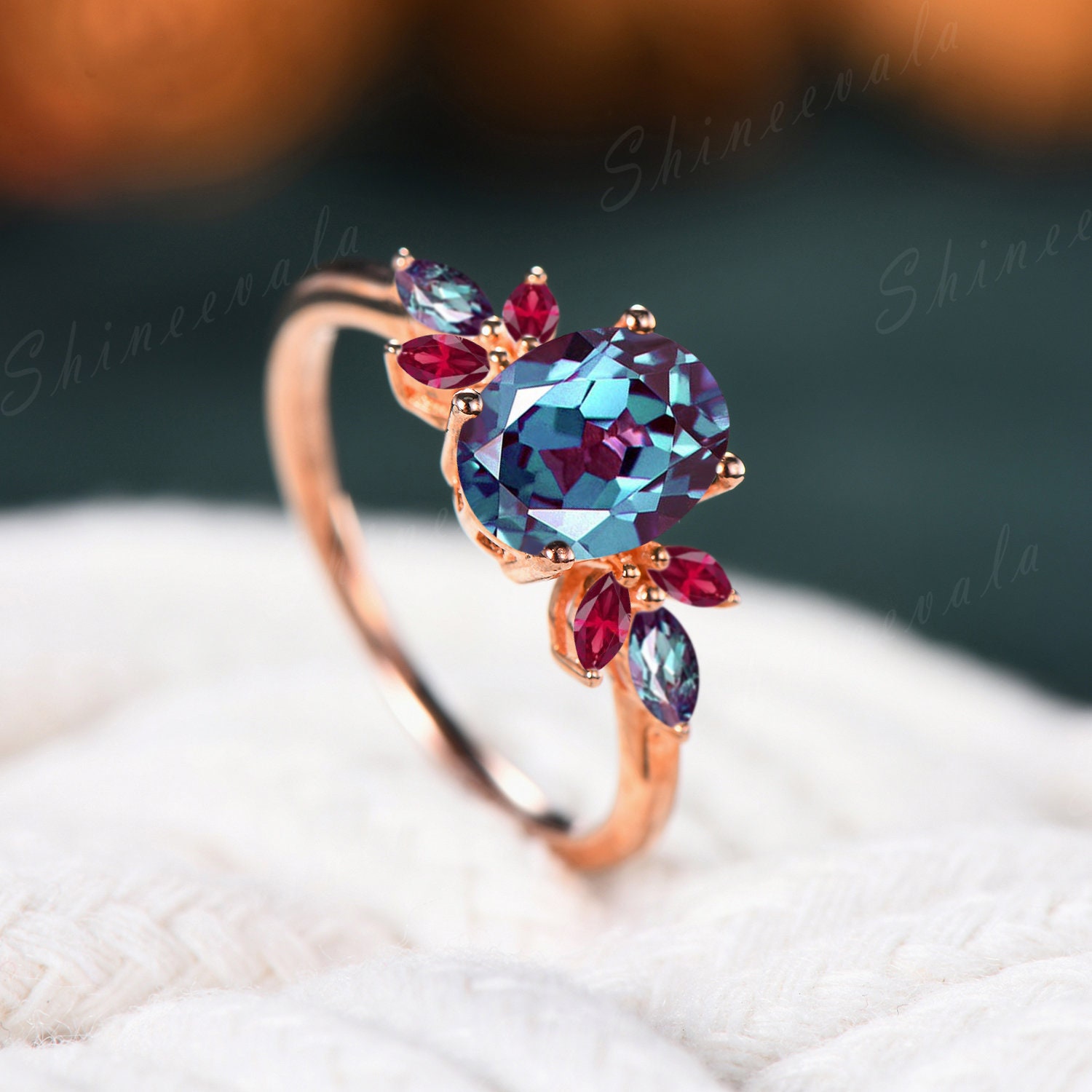 Vintage Alexandrite Engagement Ring 14k Rose Gold Vermeil Engagement ...