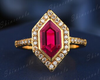 Hexagon Cut Ruby Ring - Etsy