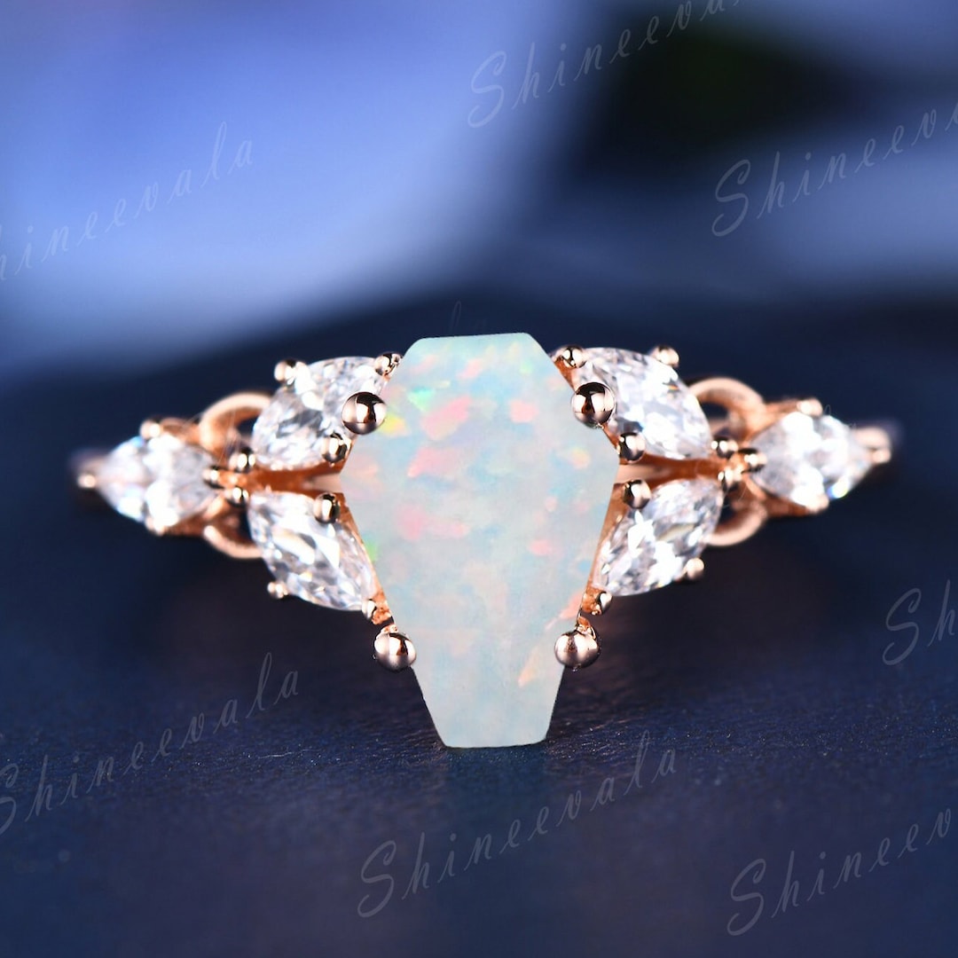 Unique Opal Ring Real Gold Wedding Ring Women Unique Coffin Cut Opal ...