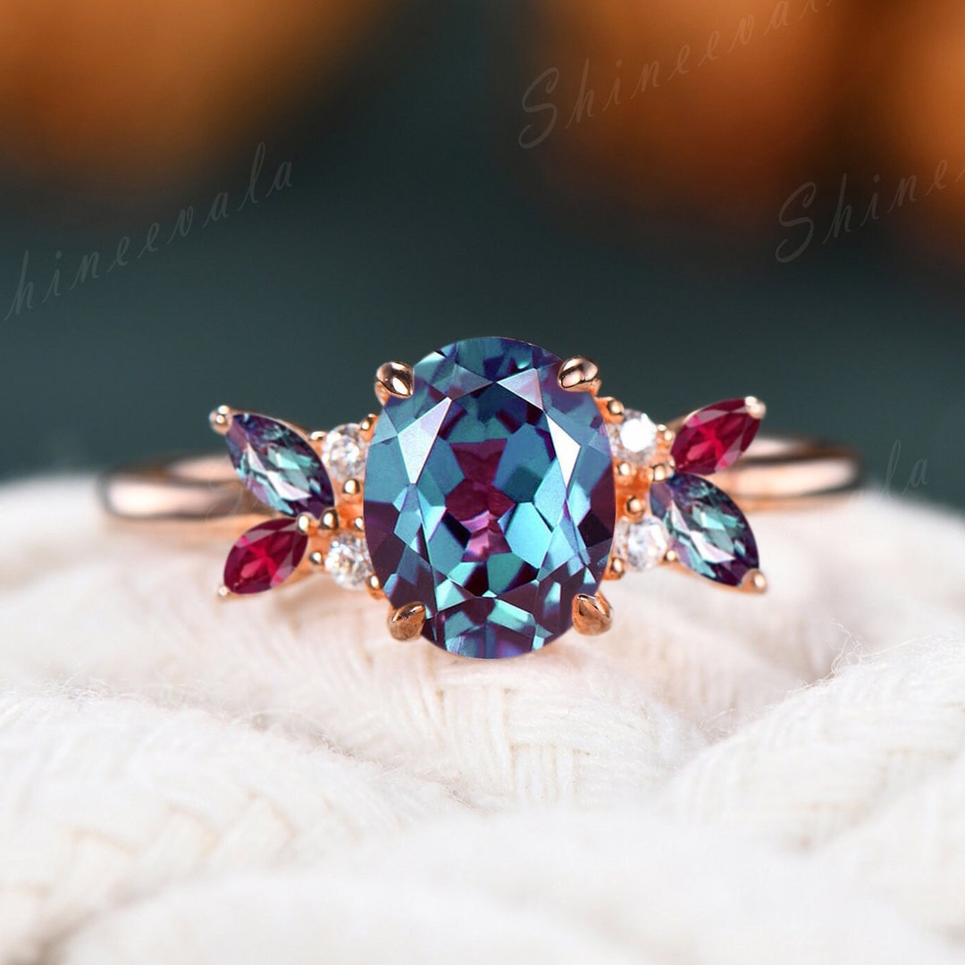 Vintage Alexandrite Ring Rose Gold Vermeil Engagement Ring Art Deco ...