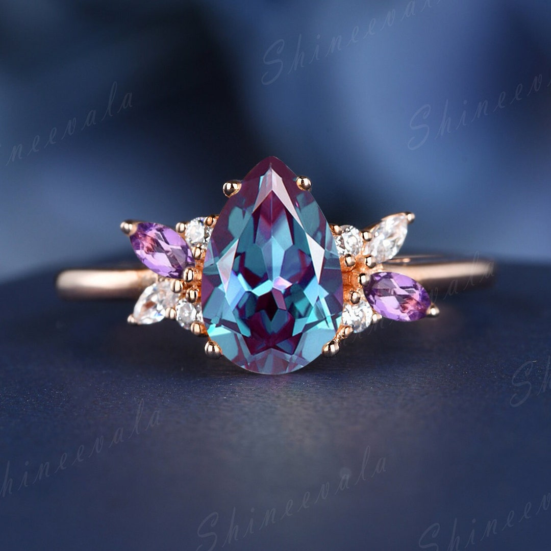 Vintage Alexandrite Ring Unique Pear Alexandrite Engagement Ring Art ...