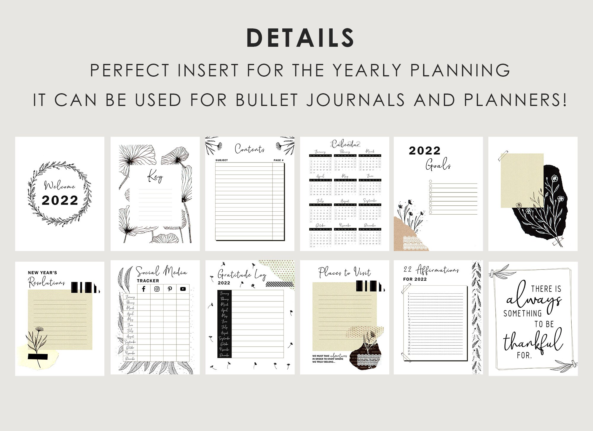 Bullet Journal and Planner Insert for 2022 | Printable Planner Bundle ...