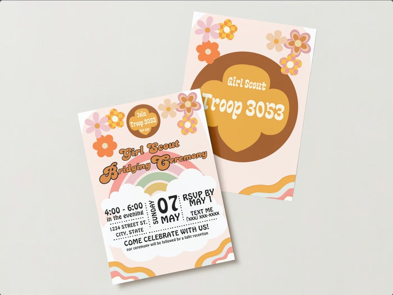 Groovy Girl Scout Bridging Invitation Editable - Etsy Groovy Girl Scout Bridging Invitation Editable - Etsy