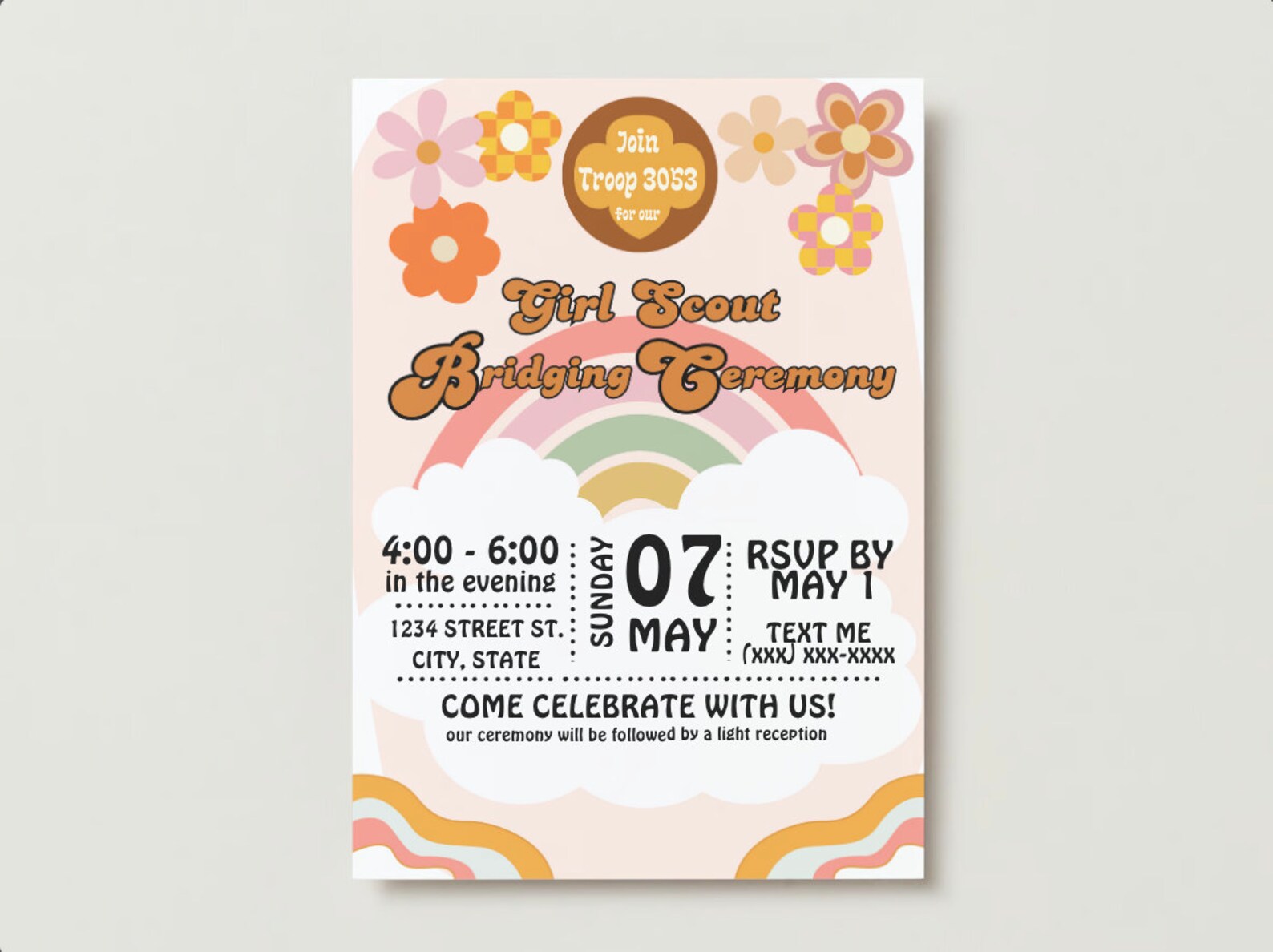 Groovy Girl Scout Bridging Invitation - Editable - Etsy