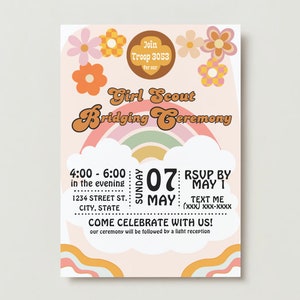 Groovy Girl Scout Bridging Invitation - Editable - Etsy