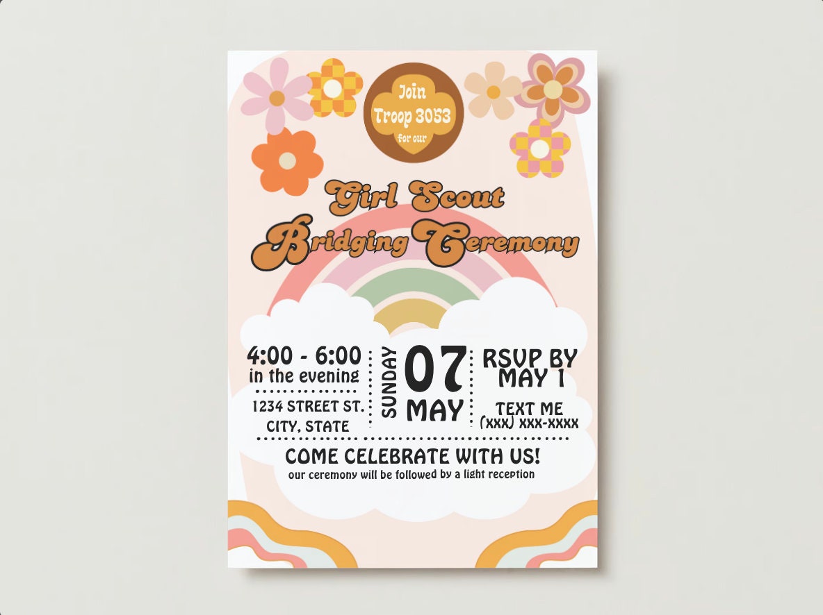 Groovy Girl Scout Bridging Invitation - Editable - Etsy