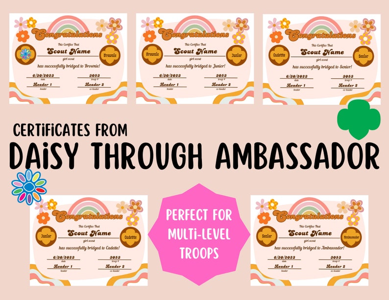 Groovy Girl Scout Bridging Certificate Bundle - Daisy Through ...