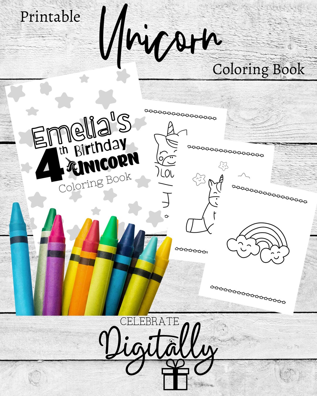 Printable Unicorn Birthday Coloring Book Custom Unicorn Book Cover Link ...