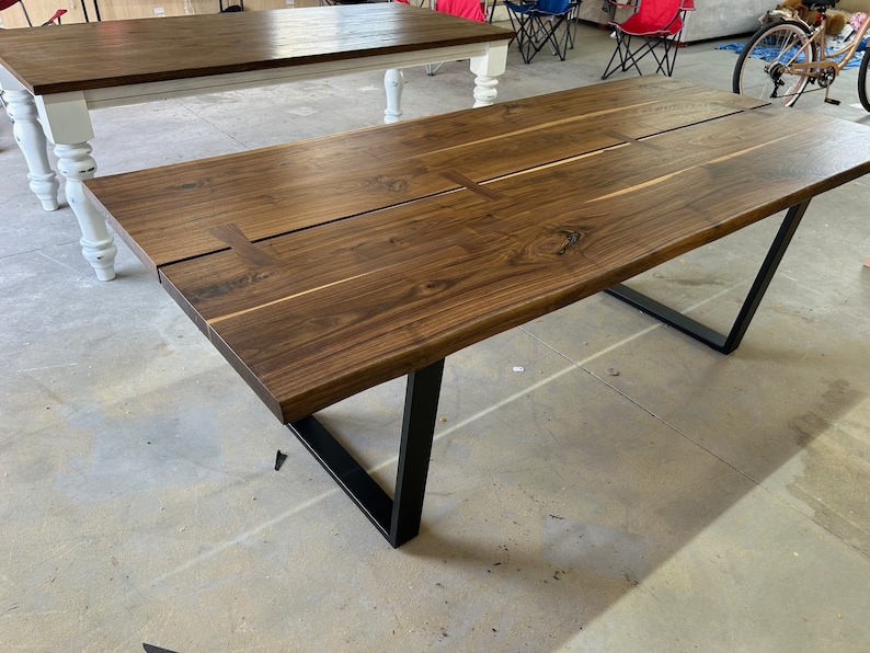Walnut Live Edge Modern Table Steel Legs Bowtie Joint Steel Support - Etsy