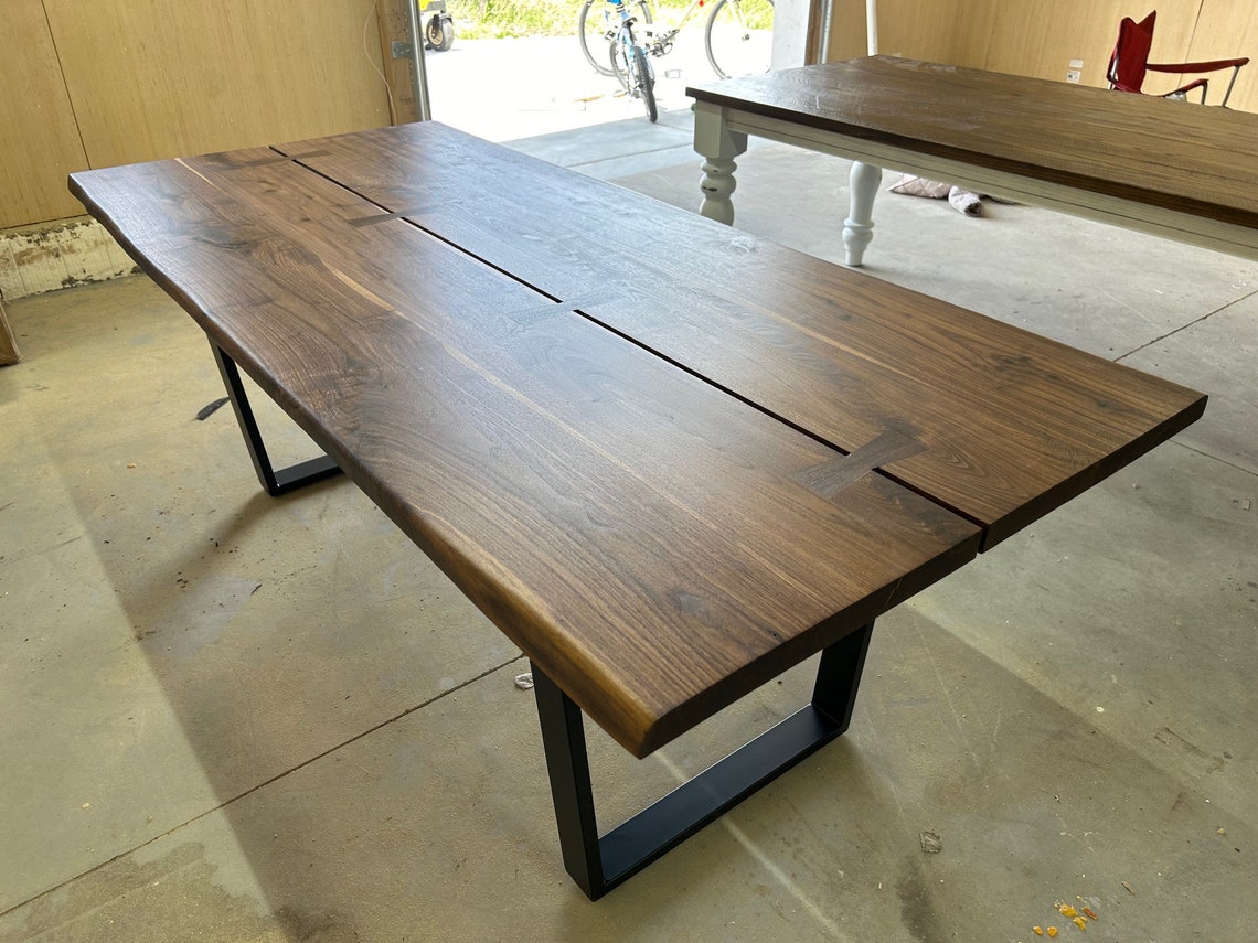 Walnut Live Edge Modern Table Steel Legs Bowtie Joint Steel Support - Etsy