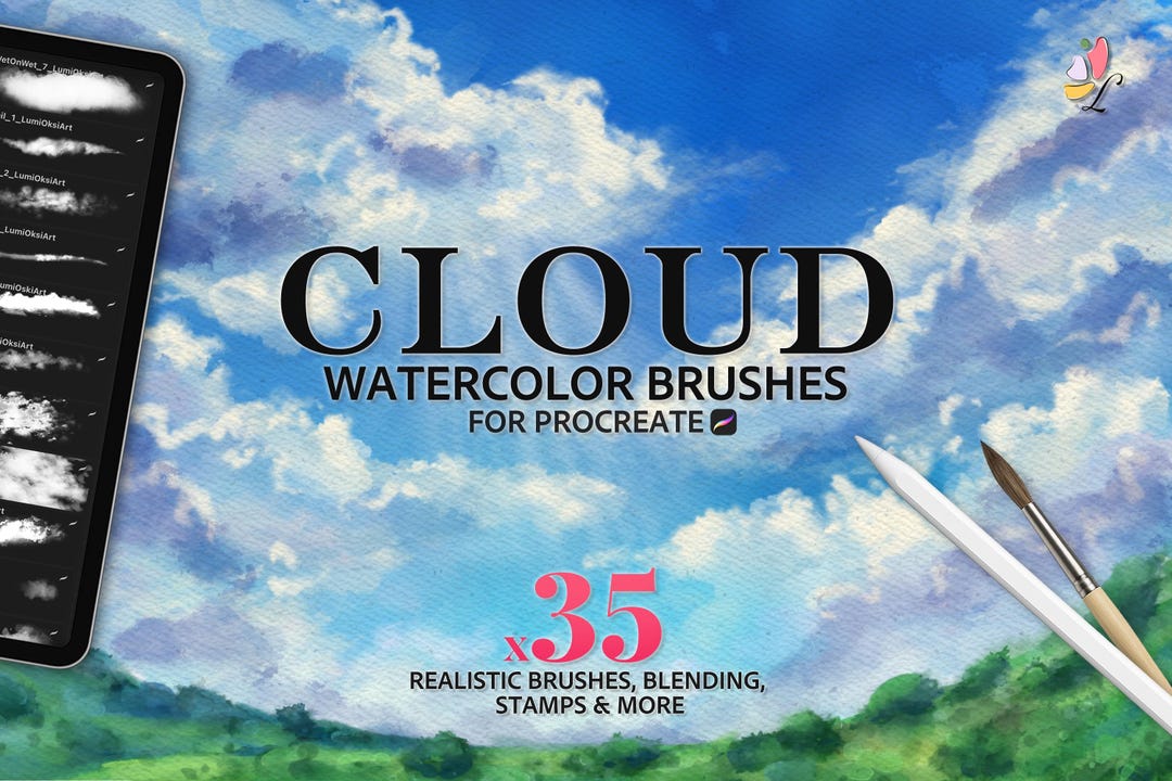 Procreate Cloud Watercolor Brushes | Realistic Sky Texture Brush Set for iPad | Soft Painting ...